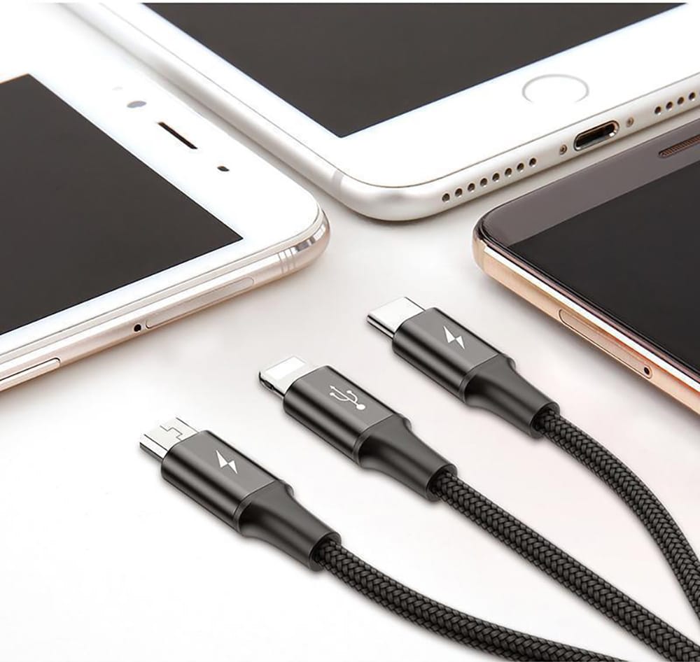 3 in 1 USB Charging Cable - 4ft Multi Chord Charger, Black - Sirius ...