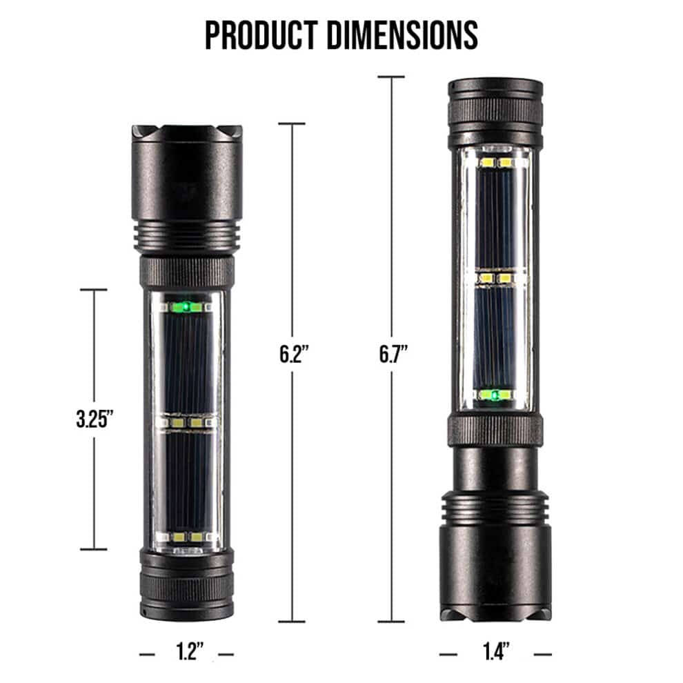 Solar Rechargeable 600 Lumen LED Flashlight With Adjustable Focus ...