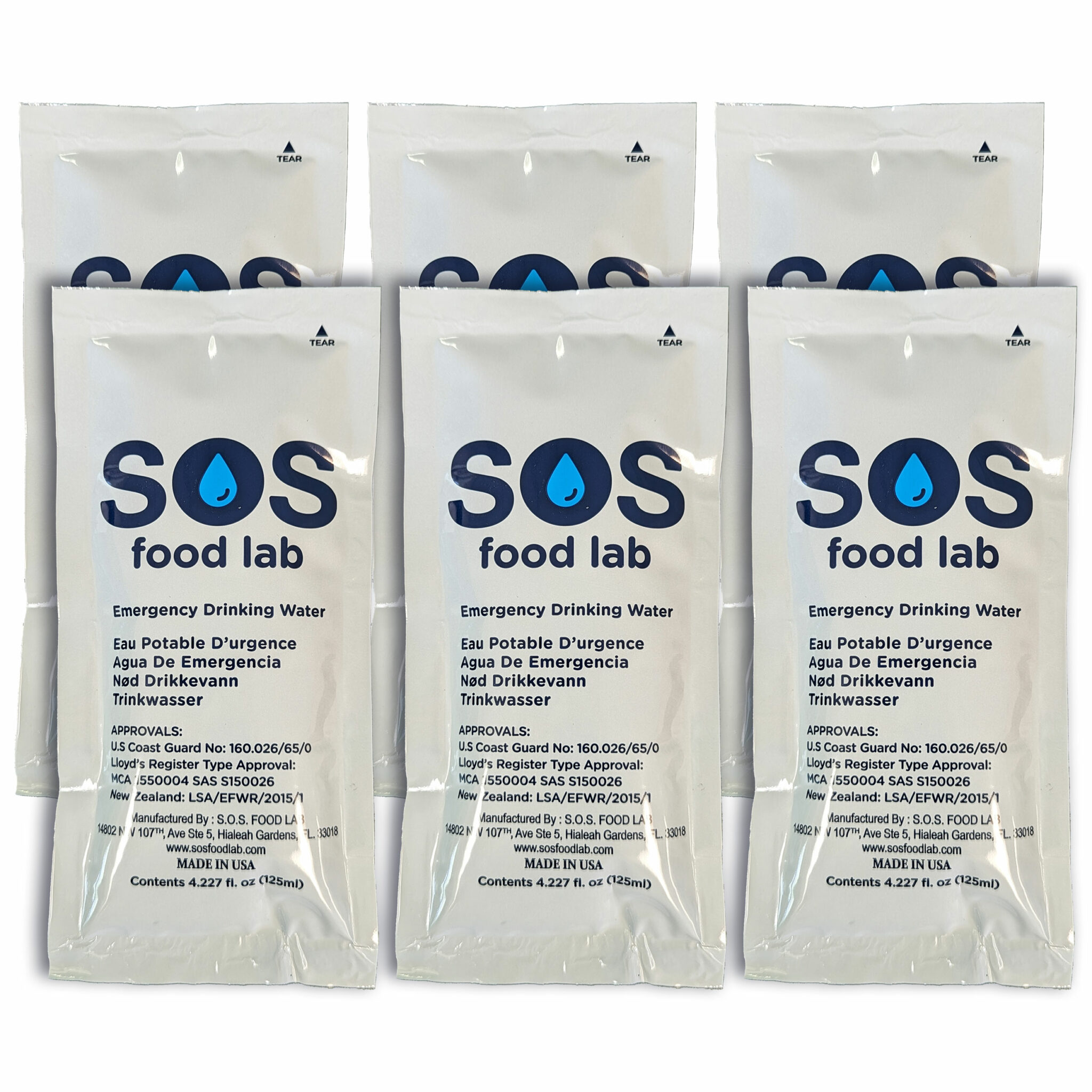 SOS Food Lab Emergency Drinking Water - 6 Pack - Sirius Survival
