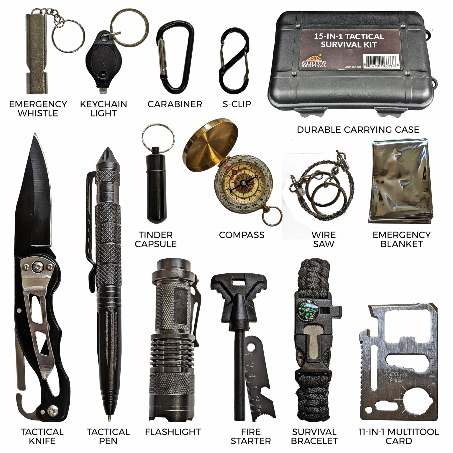 15 In 1 Survival Kit – Essential Emergency Tools & Gear In A Compact ...
