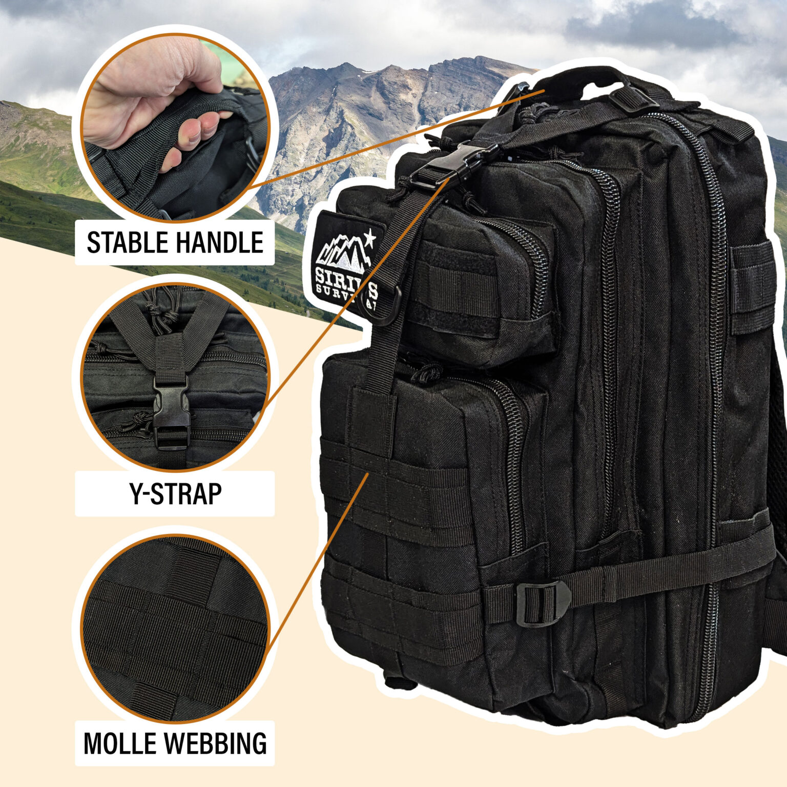 Tactical Backpack - 30L Capacity - Heavy Duty 900D Polyester - Military Backpack - Sirius Survival